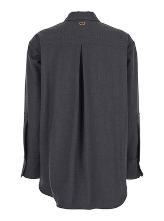 Twinset Womens Grey Shirt With Classic Collar And Logo Plaque Textile Paper Blouses