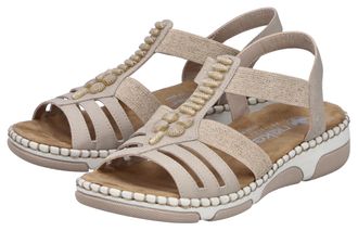 Rieker Sandale RIEKER, Damen, Gr. 36, hellbeige, Lederimitat, Schuhe Sandale, Sommerschuh, Urlaubsschuh, Schlupfschuh mit seitlichen Gummiz&uuml;gen