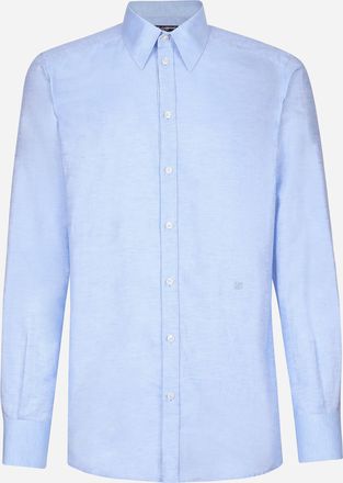 Dolce & Gabbana Hemd Fit Martini Aus Baumwolle Und Leinen - Mann Hemden Violett 45