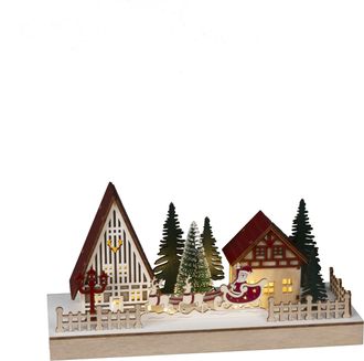 Konstsmide LED Holzsilhouette Weihnachtsdorf, mit 6h Timer, 4 warm wei&szlig;e Dioden, batteriebetrieben, Innen, 0,24W, schwarzes Kabel, 2 x AA 1.5V (exkl.) - 3295-520