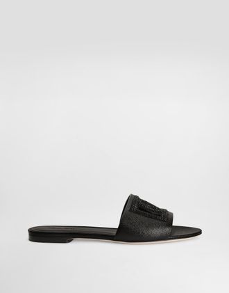Dolce & Gabbana Suede And Dauphine Calfskin Flat Slippers - Frau Pantoletten Und Mules Schwarz 40.5