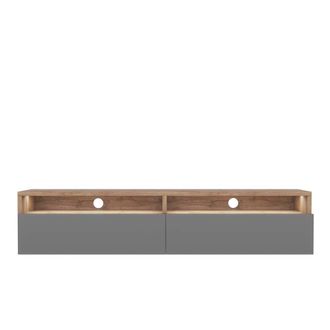 Selsey REDNAW - TV-Schrank/modernes TV-Board f&uuml;r Wohnzimmer, stehend/h&auml;ngend, 140 cm breit (Wotan Eiche Matt/Grau Hochglanz mit LED)
