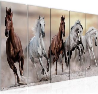 Runa Art Wandbild XXL Pferde Wohnzimmer Schlafzimmer 200 x 80 cm Braun 5 Teilig - Made in Germany - 014155a