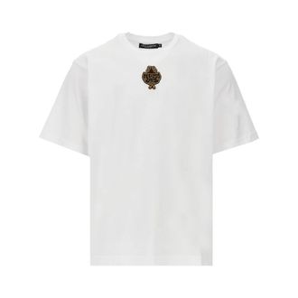 Dolce & Gabbana Boxy T-Shirt mit besticktem Aufn&auml;her - - Tops - Herren - Wei&szlig; - XL