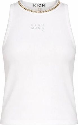 John Richmond Femme, Tops, Blanc, Taille: 40 FR Top &agrave; encolure ras du cou avec d&eacute;tails de bijoux