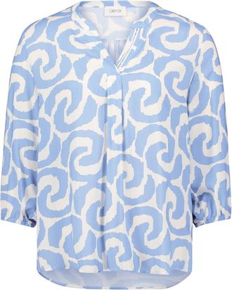 Cartoon Damen Blusenshirt mit Muster 42, Weiß/Blau