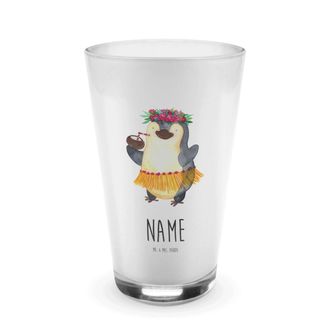 Mr. & Mrs. Panda Personalisiertes Glas Pinguin Kokosnuss - Personalisierte Geschenke, Likörglas Mit Gravur, Trinkglas Namen, Bierglas, Aloha, Hawaii, Weinglas, Cocktai
