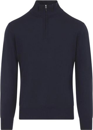 Canali Mk01149 Pullover mit hohem Kragen und halbem Rei&szlig;verschluss - - Knitwear - Herren - Blau - M