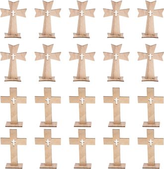 NUOBESTY 20 Sets Teiliges Holzkreuz Deko Stehendes Holzornament mit Kunstvollem Kreuz-Design Langlebiges Holzmaterial Dekorativ f&uuml;r Zuhause und B&uuml;ro Kreative C
