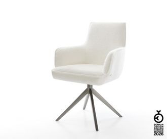 DELIFE Drehstuhl Heira-Flex mit Armlehnen Boucl&eacute; Soft Beige Kreuzgestell breit Graphit 360&deg; drehbar Wippfunktion Taschenfederkern, Esszimmerst&uuml;hle