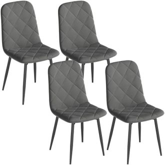 HOMCOM Lot de 4 chaises de salle &agrave; manger rembourr&eacute;es avec dossier haut, pieds en acier et tissu effet velours, gris-Gris