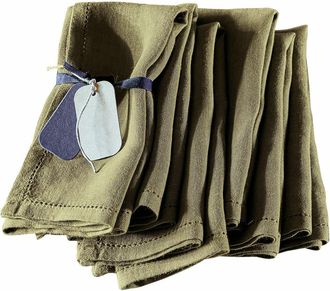 Loberon Serviette 6er Set Fibi, charmante Lochstickerei, Weihnachtsdinner, Weihnachtliche Textilien, Weihnachtstischdeko, Weihnachten, Leinen, grün