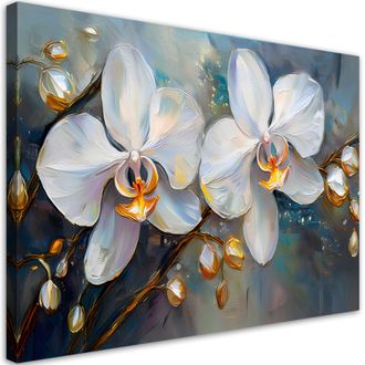 Feeby Leinwand Bilder - Bild Wohnzimmer - Orchideen Wei&szlig;e Blumen - 120x80 1tlg - Deko Schlafzimmer Gro&szlig; - Dekoration Canvas - Gem&auml;lde - Modern Wandbilder - 