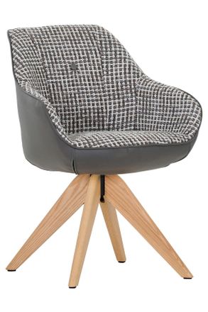 Novel Armlehnstuhl, Grau, Weiß, Eiche, Textil, Eiche, massiv, Drehkreuz, 60x83x65 cm, Stoffauswahl, Sitzfläche 360° drehbar, Gestellauswahl, automatische Rü