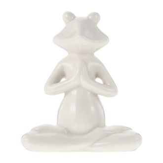 TOPBATHY Yoga-Frosch-Statue aus weißer Keramik, sitzender betender Frosch, Foto-Requisite, Zen, Tierstatue, Schreibtisch, Feng Shui, Ornament für Zuhause und B