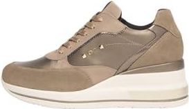 Nero Giardini I514130D Sneakers Femme en Cuir Velours, Vernis, Cuir Et Mati&egrave;re Technique - Beige 40 EU