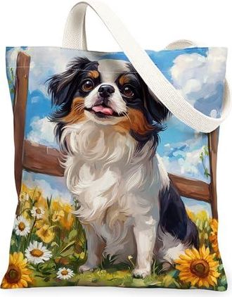 Generic Sac fourre-tout en toile motif chien japonais pour faire du shopping, 33 x 38,1 cm, sac d&eacute;picerie r&eacute;utilisable pour femme, ferme, animal domestique, p