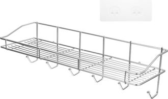 BESPORTBLE Selbstklebendes Edelstahlregal mit 6 Haken Bohrfreies Wandmontage K&uuml;chen und Duschkorb Rostfrei Vielseitig f&uuml;r Bad K&uuml;che und Nassr&auml;ume