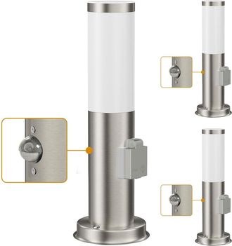 LEDs Com 3 St&uuml;ck Wegelicht Pollerleuchte Gartenleuchte PORU Sensor au&szlig;en IP44 38cm chrom 1xE27 max.15W Steckdose