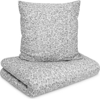 s.Oliver Leo Bettwäsche 135x200 cm - 100% Baumwolle, Reißverschluss, anschmiegsam, weich & waschbar, Mako Satinbettwäsche grau modern Leoparden Muster