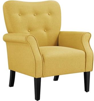 Yaheetech Ohrensessel modern Holzbeine Sessel Polstersessel Fernsehsessel mit Armlehnen Einzelsofa Sitzkomfort Gelb