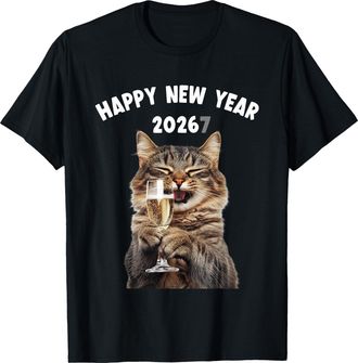 BDAZ Frohes Neues Jahr 2026 Funny 67 Laughing Cat Champagne 20267 T-Shirt