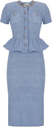 Self Portrait Femme, Robes, Bleu, Taille: 38 FR Peplum Knit Midi Dress