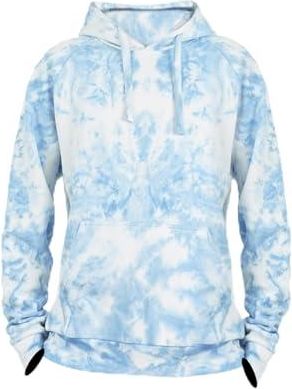 Noroze Hommes Fleece Tie Dye Manches Longues Pull-Over Sweat à Capuche Cordon de Serrage Encapuchonné Pulls molletonnés Haut (L, Bleu)
