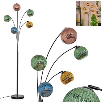 HOFSTEIN Stehleuchte Koyoto, Stehlampe aus Metall/Riffelglas in Schwarz/Blau/Gr&uuml;n/Gold/Kupfer, verstellbare Leuchte im Retro/Vintage-Design, Fu&szlig;schalter, 5 x E