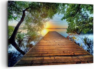 Arttor Bilder auf Leinwand 100x70cm Leinwandbild mit Rahmen Br&uuml;cke See Gro&szlig; Wanddeko Bild Schlafzimmer K&uuml;che Deko Wandbilder Dekoration Wohnzimmer Wall Decor