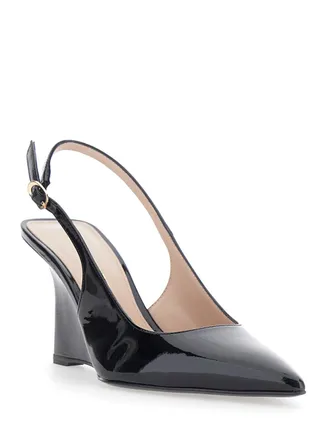 Stuart Weitzman Womens Wedge Sandals Vinnie Sling 85 Black Leather