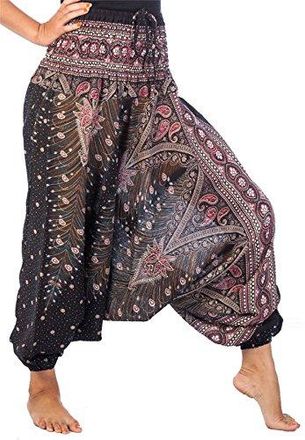 Lofbaz Femmes Peacock Print 2 en 1 Harem Pantalon Combinaison Noir & Rouge S