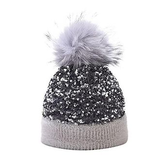 Generic Femmes en Plein Chaud Tricoté Chapeau Teint De Laveur à Paillettes des Oreilles Hiver Bonnet Homme Fun (Gy2 One Size) Bonnet Cuir Aviateur Doublé Pola