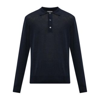 Tom Ford Langarm Poloshirt - - Tops - Herren - Blau - M