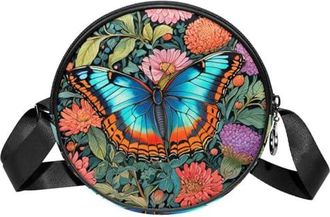 Generic Sac &agrave; bandouli&egrave;re rond pour femme, petit sac &agrave; bandouli&egrave;re avec fermeture &eacute;clair, bretelles r&eacute;glables, style d&eacute;contract&eacute;, motif papillon