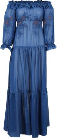 Ermanno Scervino Femme, Robes, Bleu, Taille: 38 FR Robe longue avec encolure bateau et broderie florale