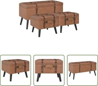 vidaXL Kunstleder Hocker - Hocker mit Stauraum 3 Stk. Braun Kunstleder