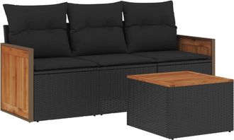 vidaXL Set Divani Da Giardino 4 Pz Con Cuscini Nero In Polyrattan - Vidaxl