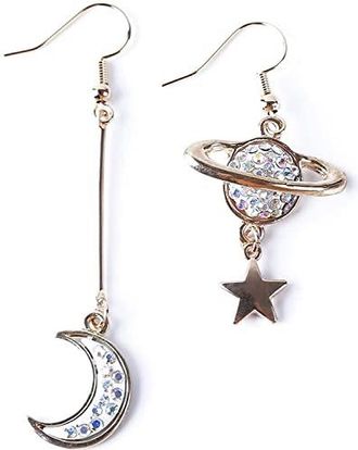 Generic Boucles doreilles asym&eacute;triques &eacute; Lune Espace Univers Boucle doreille en Cristal plan&egrave;te pour Femmes fillesOp&eacute;ration Facile