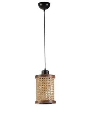 Opviq Elegant Walnut Chandelier with Rattan Cap, Adjustable Height 70 cm, E27 Socket Max 40W, Stylish Wood Body & Static Oven Painted Metal | Perfect for Mo