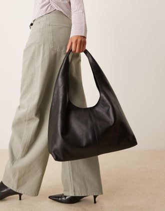 Asos Premium - Leder-Tragetasche in Burgunderrot mit u-f&ouml;rmiger Oberkante-Schwarz