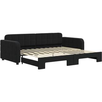 vidaXL Vidaxl - Lit gigogne noir 90x200 cm - Velours doux et robuste - Construction bois et m&eacute;tal - Pour salon ou chambre - Lit 2 en 1 canap&eacute;-lit