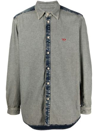 Diesel chemise en jean &agrave; effet retourn&eacute; - Bleu