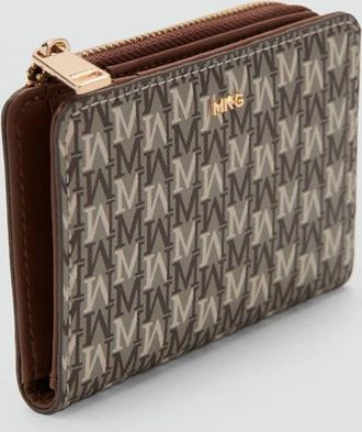 Mango Petit portefeuille imprim&eacute; logo marron moyen - Femme - Taille unique - MANGO