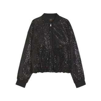 HUGO BOSS Veste coupe d&eacute;contract&eacute;e orn&eacute;e de sequins - Femme - Vestes - Noir - Taille: 36 FR
