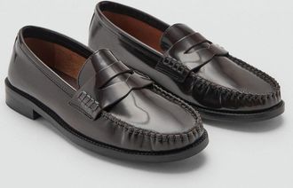 Mango Mocassins cuir fronc&eacute; chocolat - Femme - 35 - MANGO