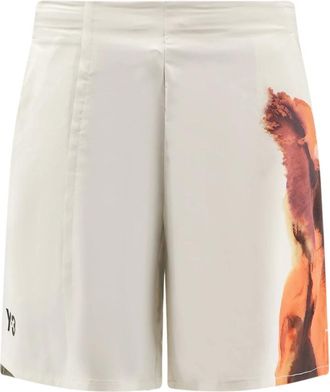 Yohji Yamamoto Homme, Shorts, Blanc, Taille: XL Logo Print Side Slit Shorts