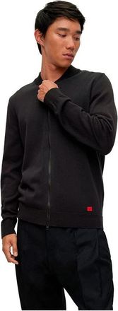 HUGO BOSS Herren San Jaque-C Strickjacke aus Baumwolle im Blouson-Stil mit rotem Logo-Label Schwarz001 XXL