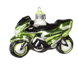 Kawasaki Weihnachstkugel Motorrad Anh&auml;nger Baumschmuck