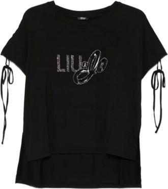 Liu Jo Femme, Tops, Noir, Taille: 40 FR Eleganza Dark Drawstring-Sleeve T-Shirt